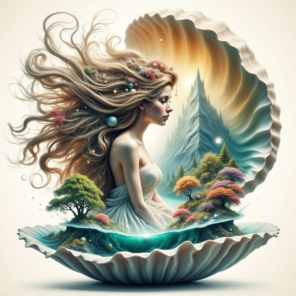 Ethereal Seashell World with Vibrant Watercolour L... - AI Art