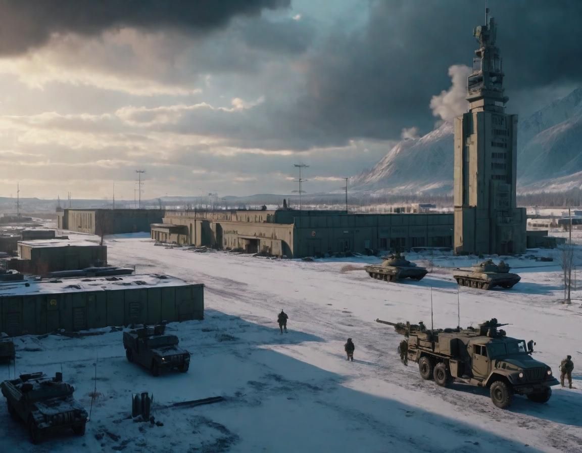 American army base in US occupied Russia Epic cinematic brilliant stunning intricate ...