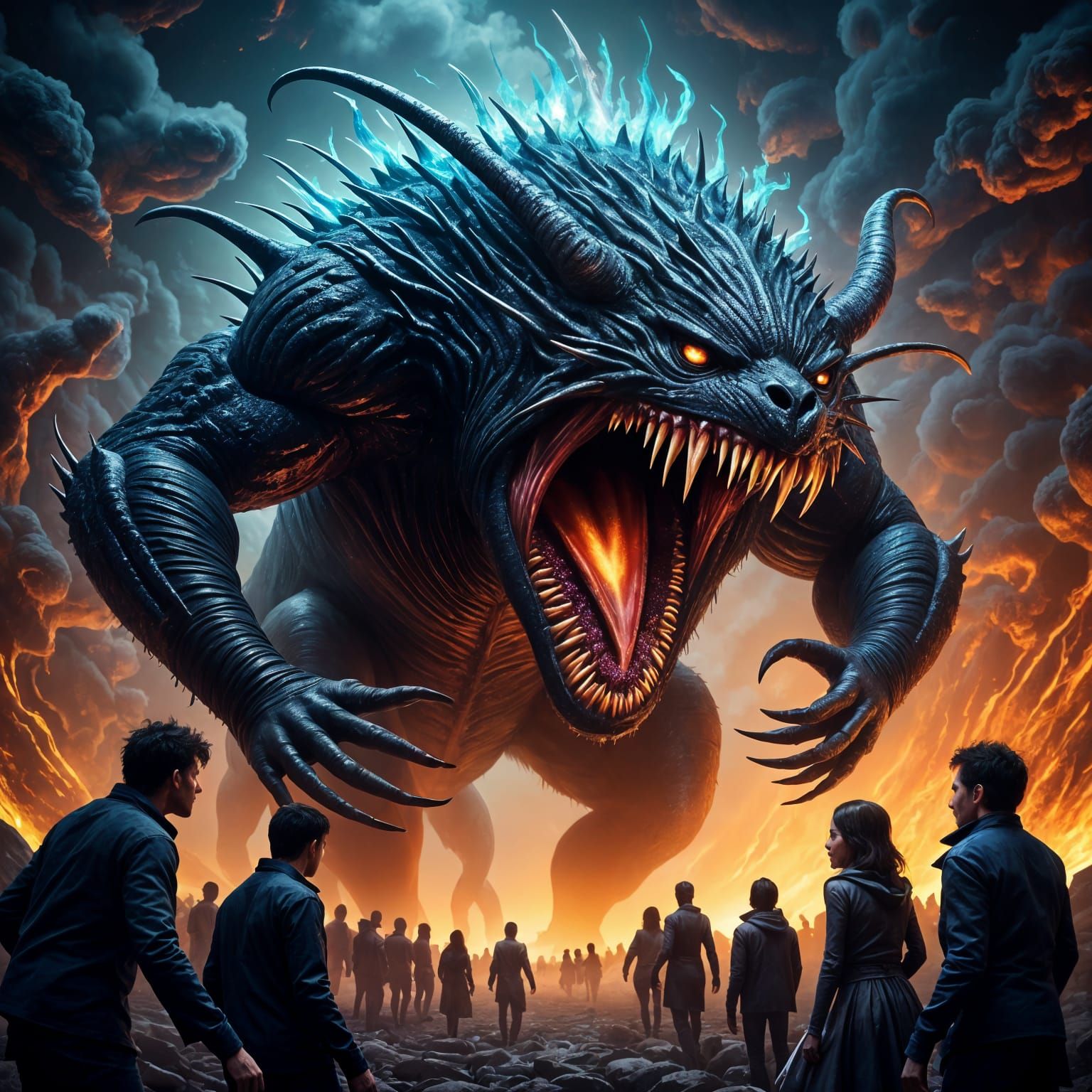 The Demon's Scream - Screaming Demon in Hellish Scene with G...