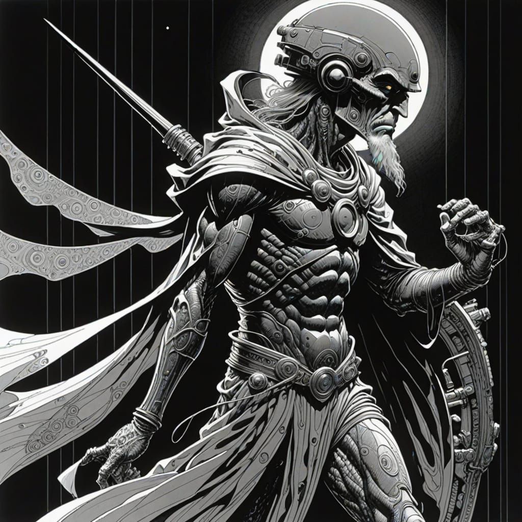 Wizard of Future Time - Elegant Future Wizard in Monochromat...