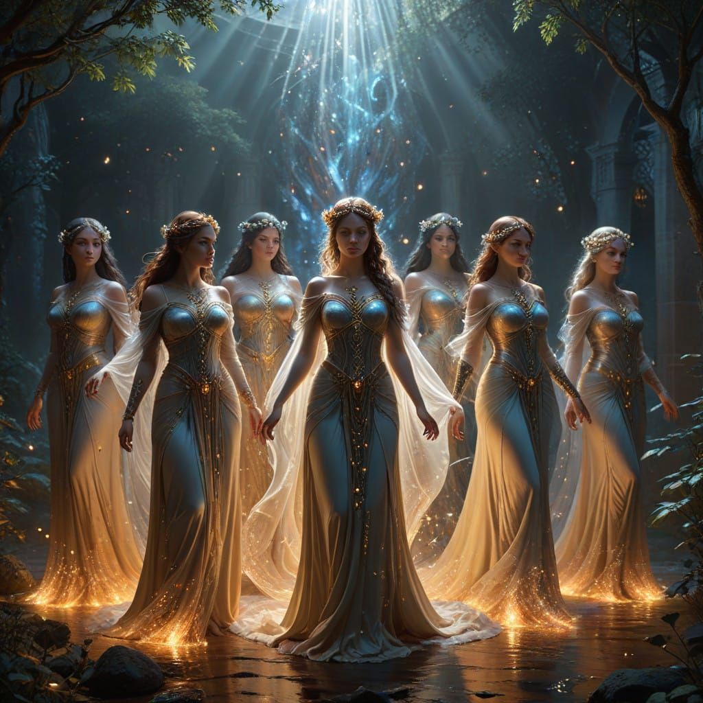 Sisters nine around me come, Surround me with your wisdom.