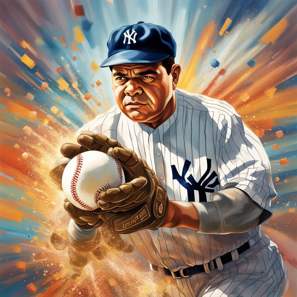 Babe Ruth Catching Baseball in Hyperrealistic Spla... - AI Art