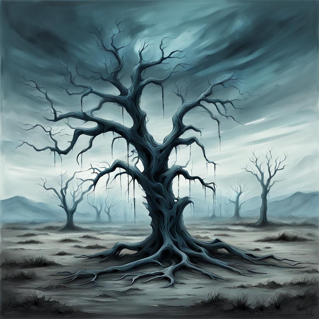 a haunting and disturbing depiction of a desolate, abandoned landscape ...