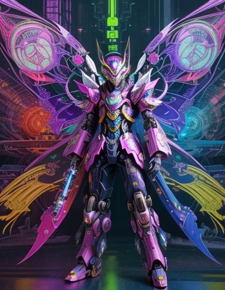 (masked robot magical fox with cyber protective mask, many demon ...