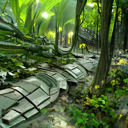Sci-fi forest with military ruins by Nicolas Bouvier, Vincent di Fate ...