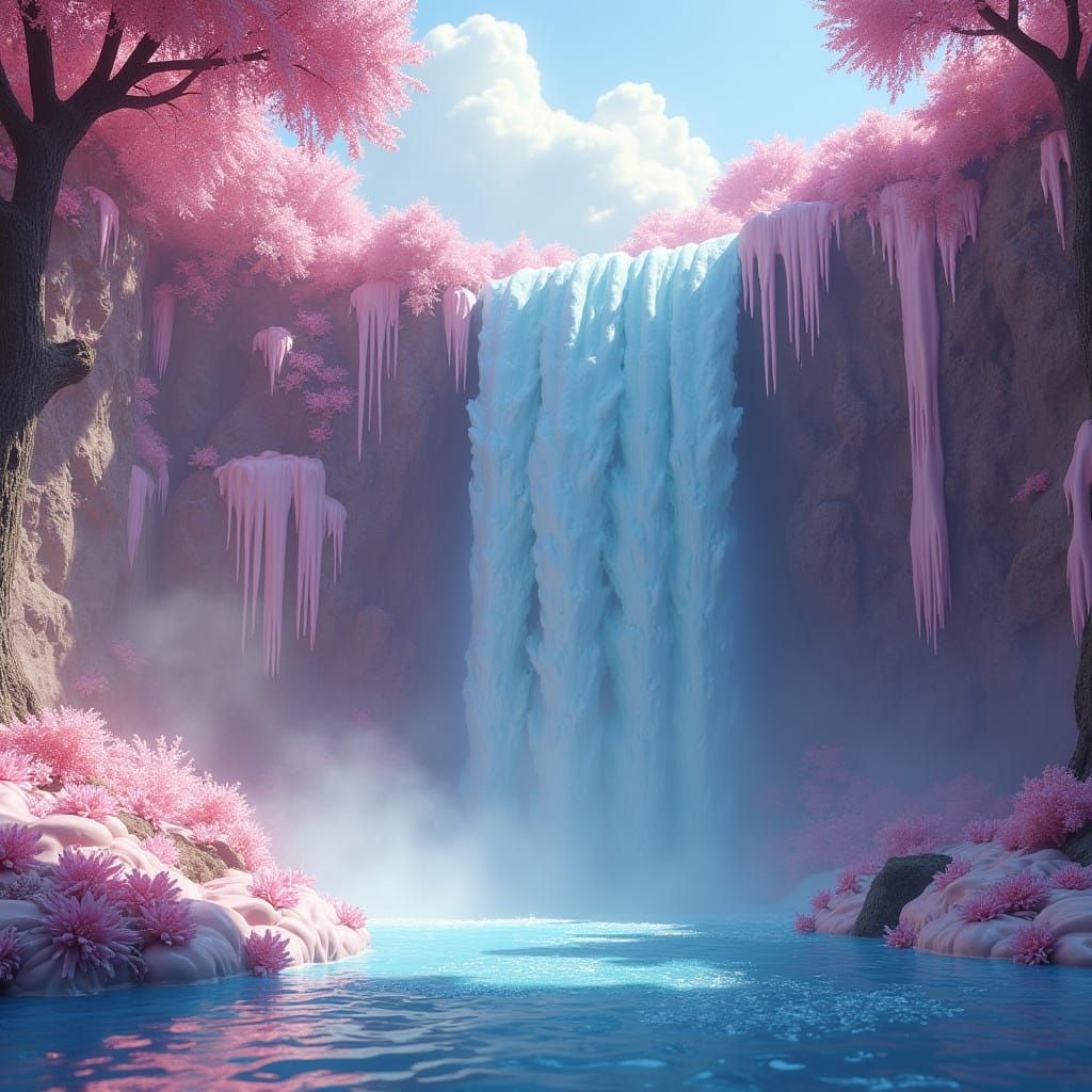 Surreal Ice Cream Waterfall in Vibrant Fantasy Sty... - AI Art
