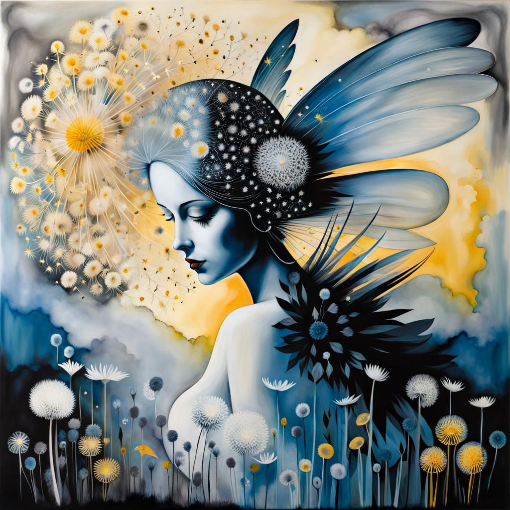 Ink splatter Wonderland Winged fairy Queen in a Million Dandelion Ink ...