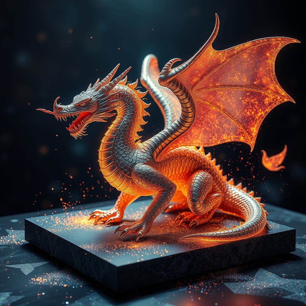 3d dragon print design table with shimmering dust 3