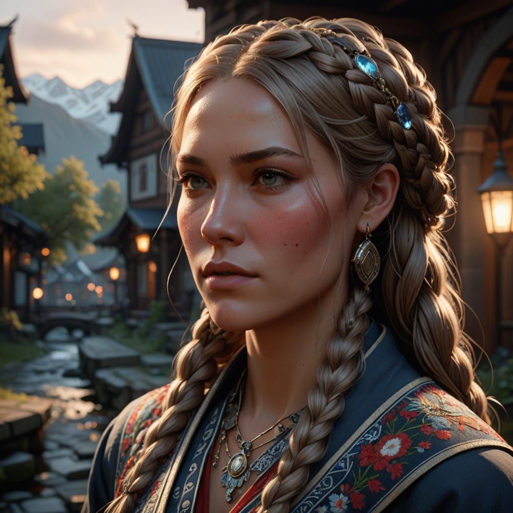 Norwegian Maiden Portrait in Hyperdetailed Art Nou... - AI Art