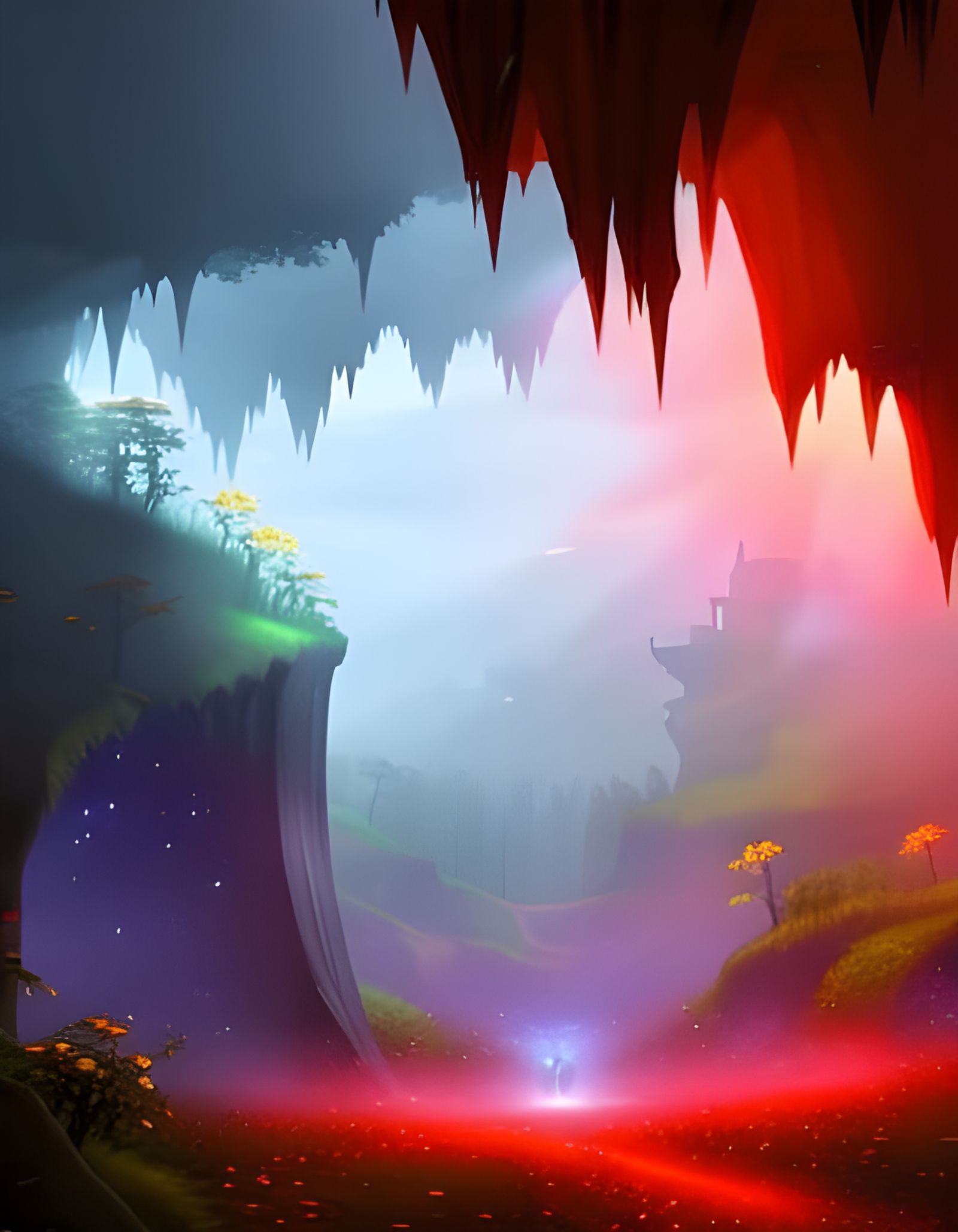 A Red cave that leads to a misty world - AI Generated Artwork ...