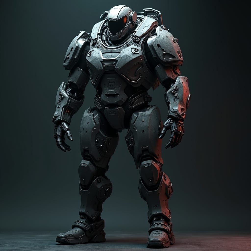 Futuristic Exosuit in Neon-Lit Cyberpunk Style - AI Art