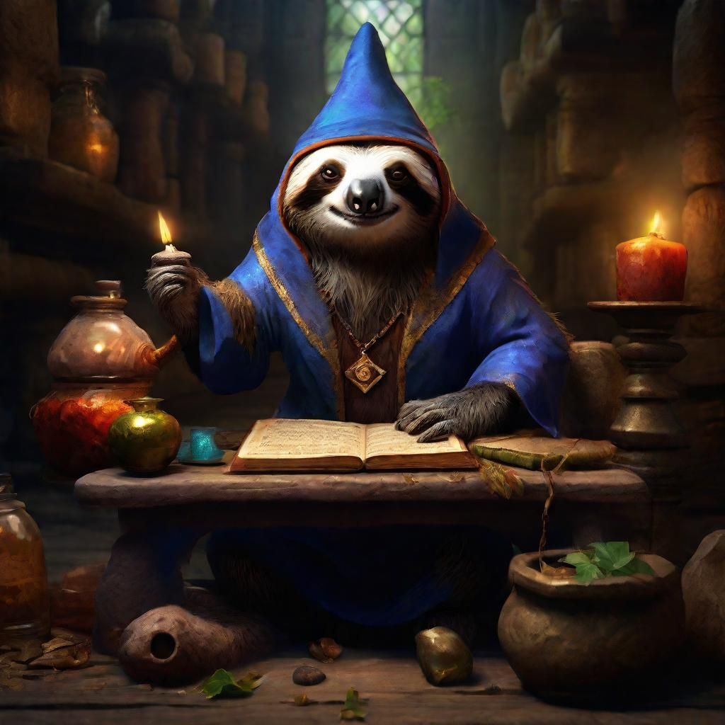 Sloth wizard reading grimoire - AI Generated Artwork - NightCafe Creator