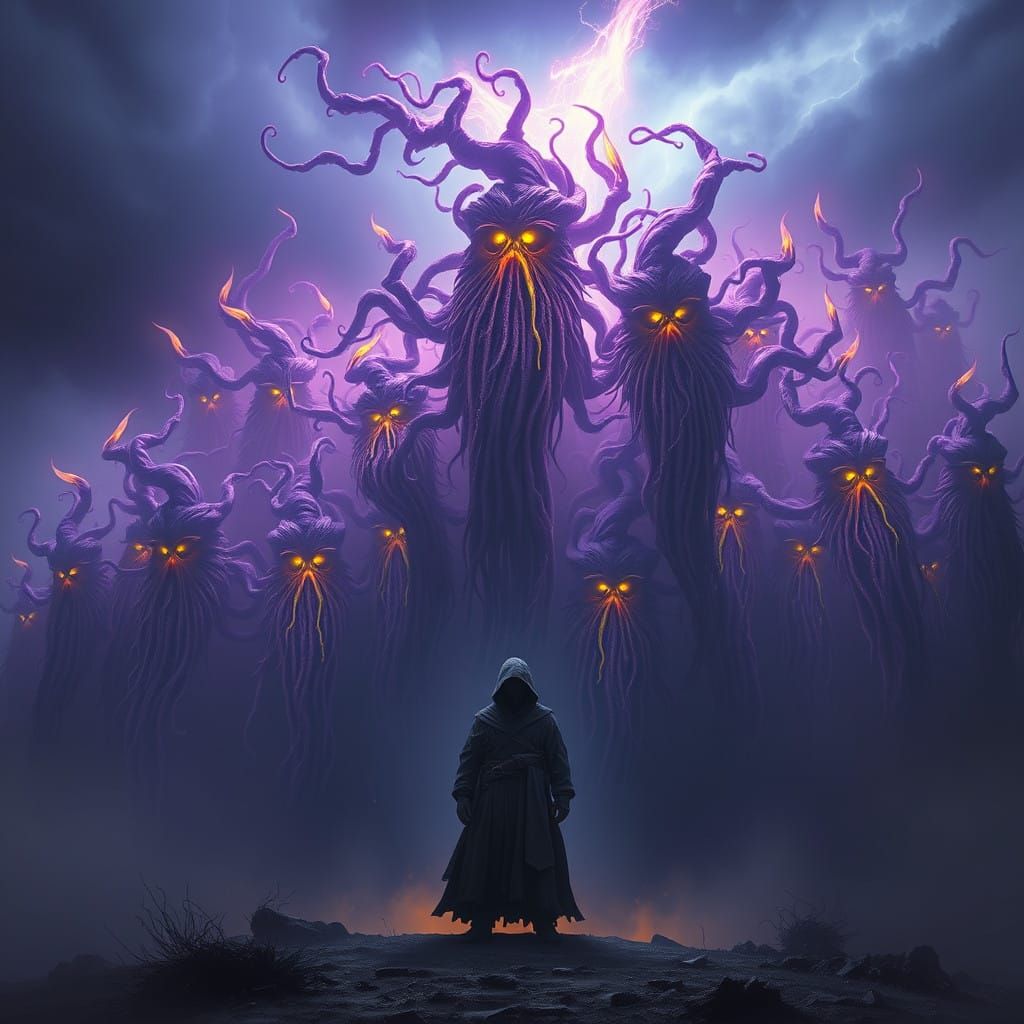 Twisted Beards of Doom Descend from Land and Sky - AI Art