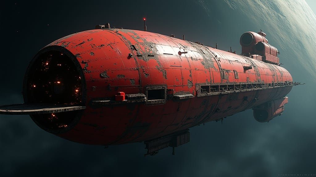 A derelict spacecraft floats silently in the endless vacuum of space ...