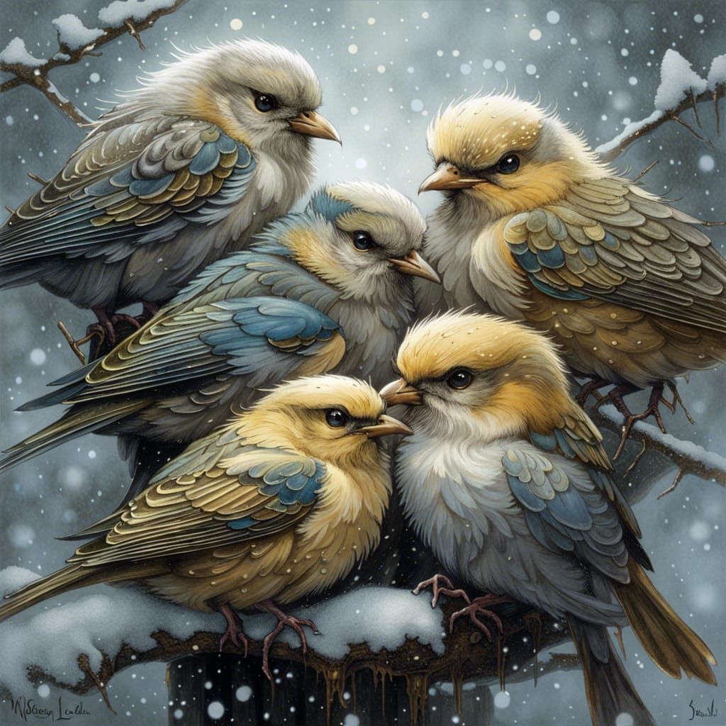 Birds huddle together - AI Generated Artwork - NightCafe Creator