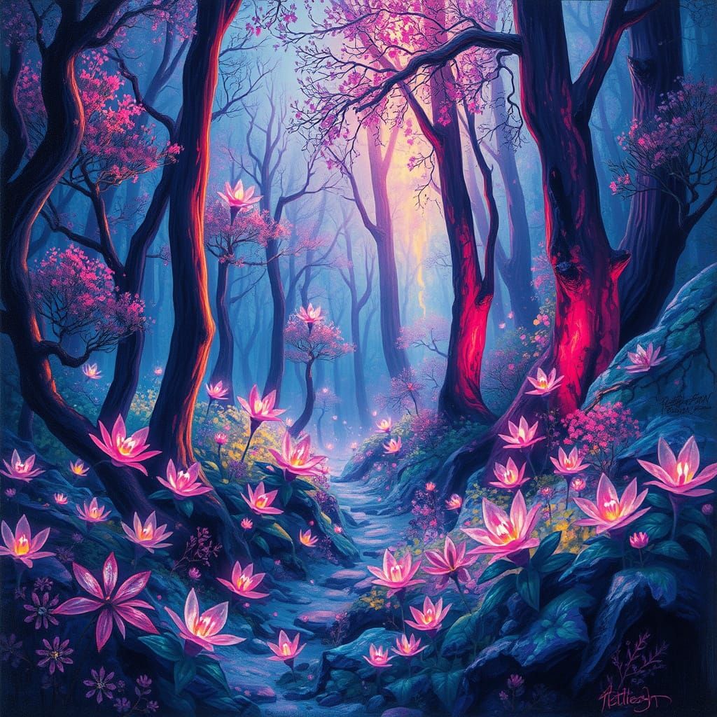 Magic plants - Vibrant, Ethereal Forest Landscape in Dreamli...