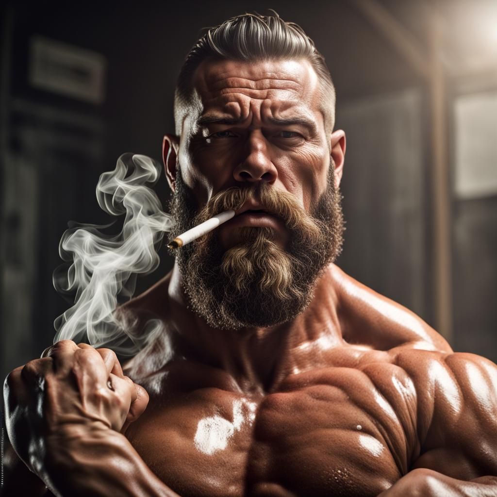 Smoking bodybuilder - AI Generated Artwork - NightCafe Creator