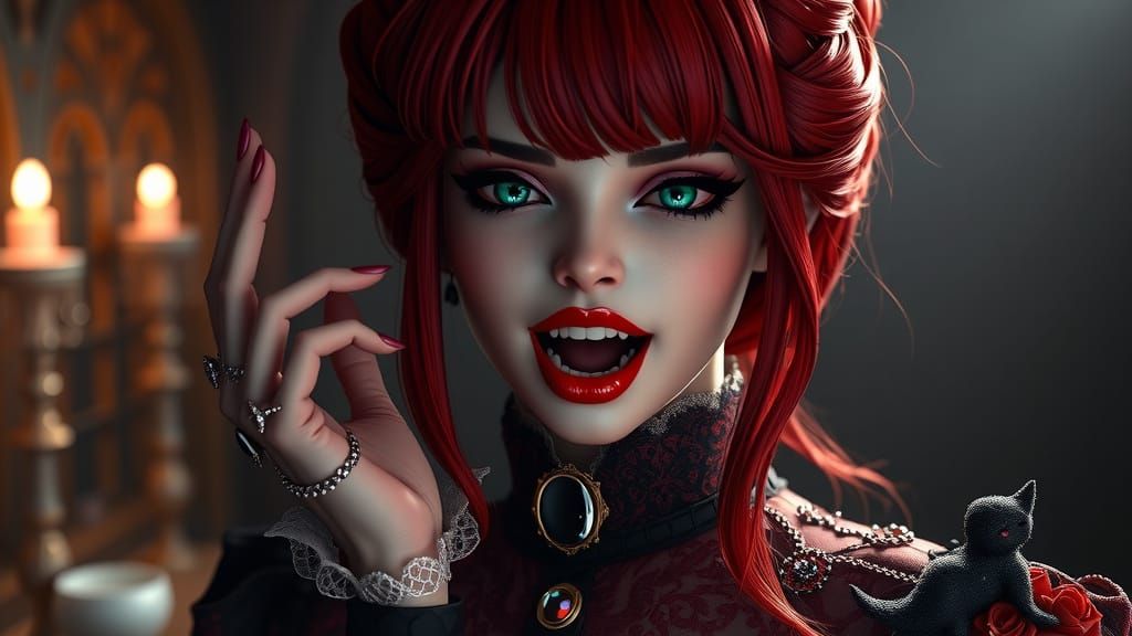 Hot Female Redheaded Vampire Yawning