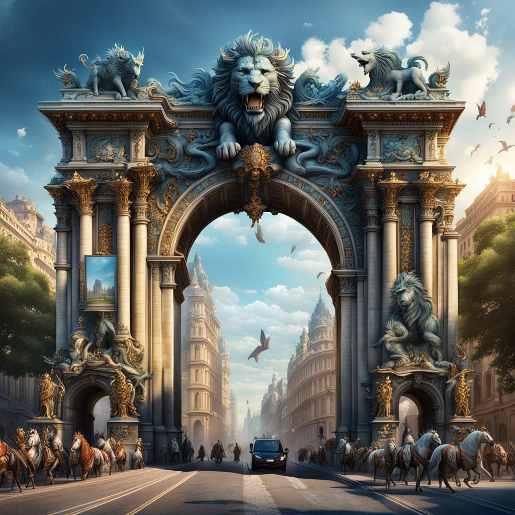 Triumphal Lion Gate - AI Generated Artwork - NightCafe Creator