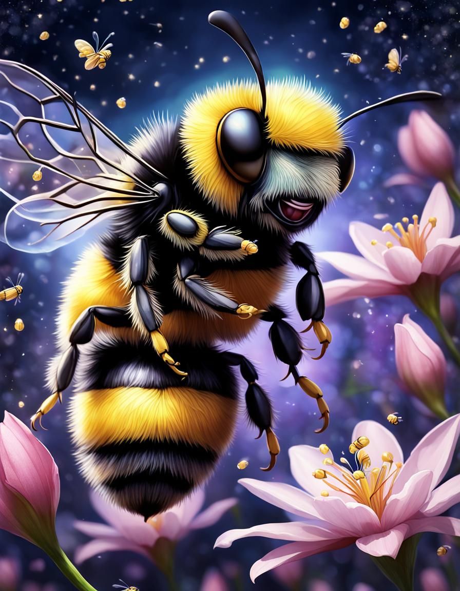Whimsical Hyper-Realistic Bee in Burgundy Bloom - AI Art