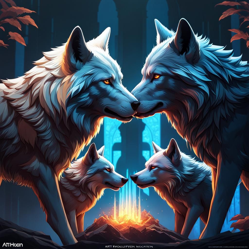 A pack of wolves bowing down to there alpha - AI Generated Artwork ...