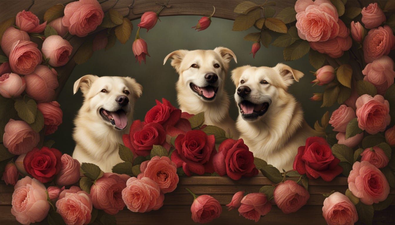 Laughing dogs full of roses : r/nightcafe