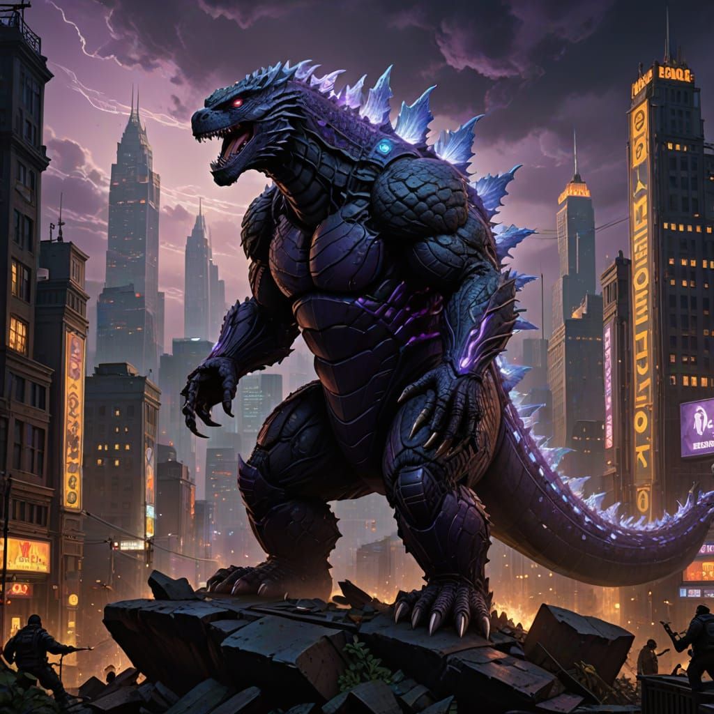 Godzilla Emerges from Shadows in Eerie, High-Contr... - AI Art