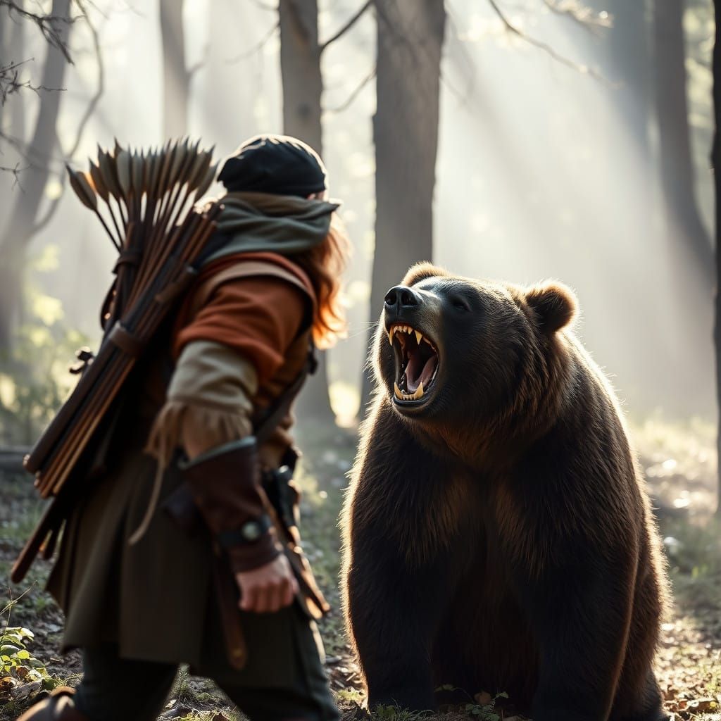 Robin Hood fights with a bear - Robin Hood Engages a Fierce ...