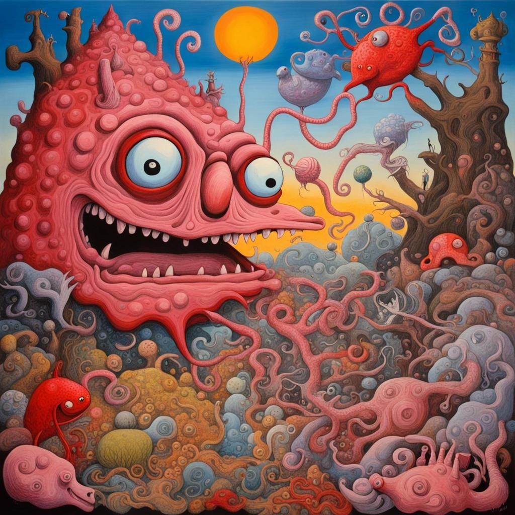 hyper surreal, too weird, dream chaos, anti-logic painting in the style ...