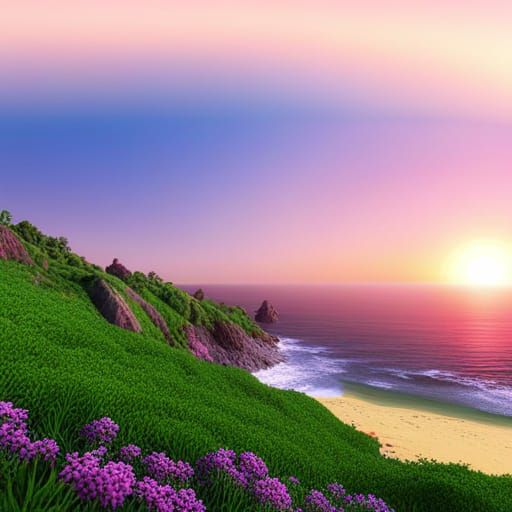 Spring Ocean view - AI Generated Artwork - NightCafe Creator