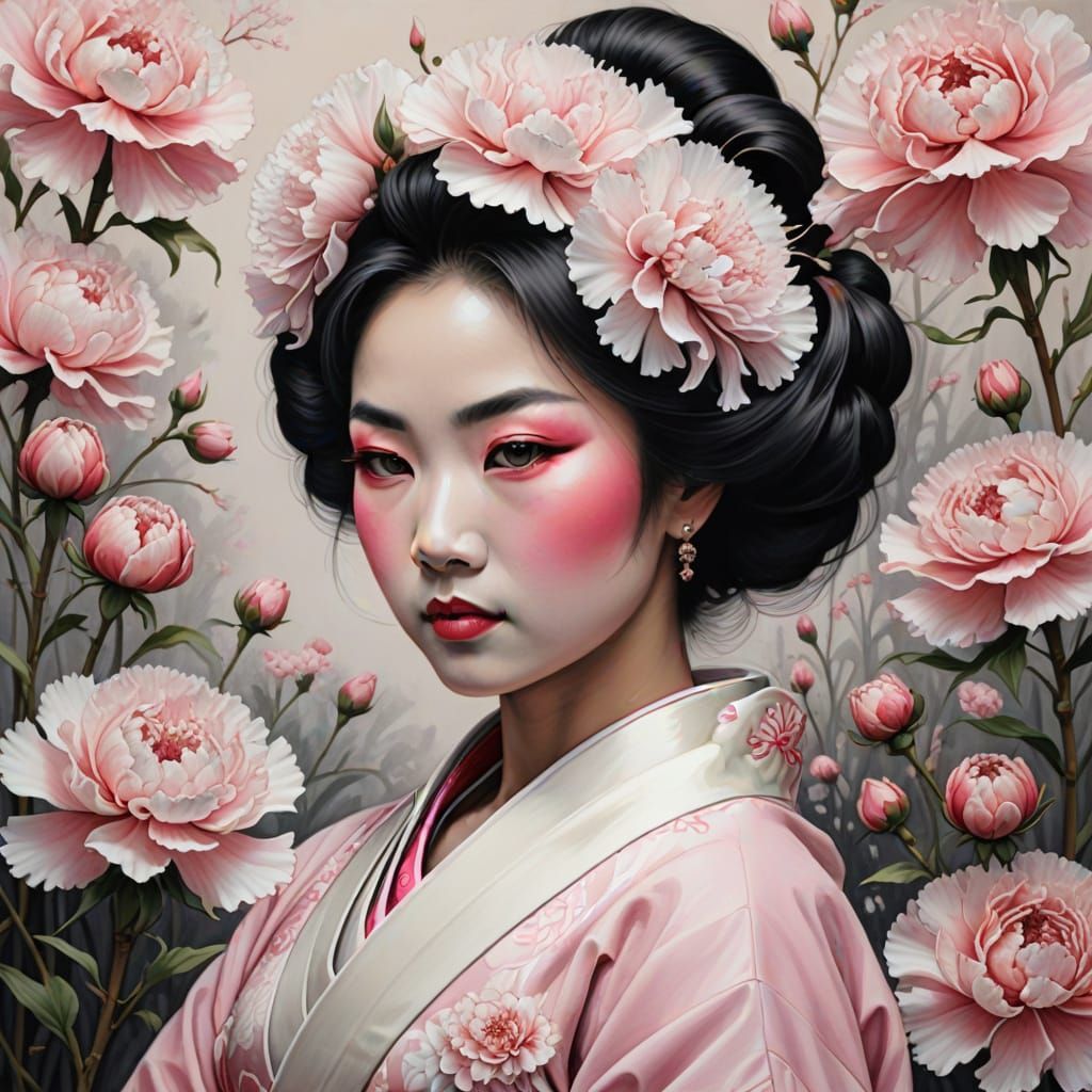Warm Monochromatic Geisha Portrait in Soft Pastels - AI Art