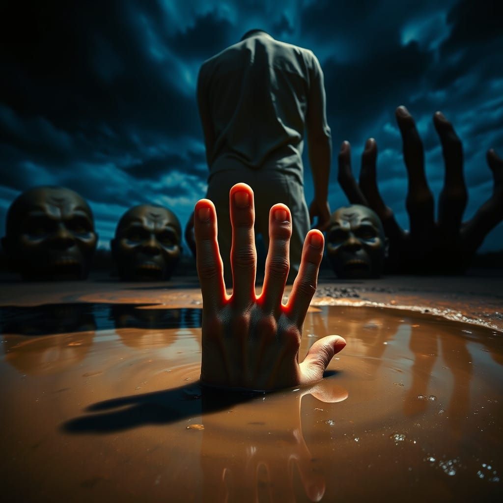 Disturbing Surreal Close-Up with Dark Blue Sky and... - AI Art