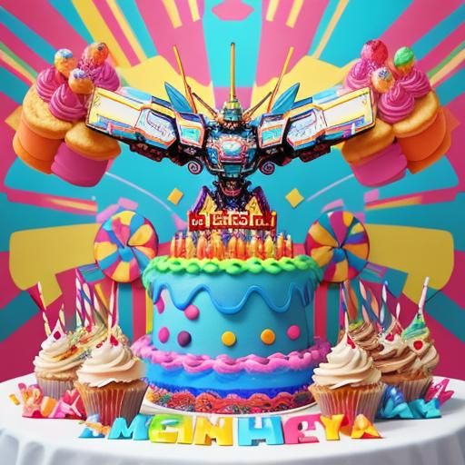 Mecha birthday celebration with cake - AI Generated Artwork - NightCafe ...