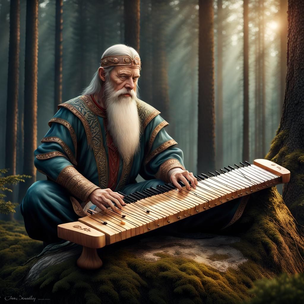 Finnish God Väinämöinen playing his magical Kantele - AI Generated ...