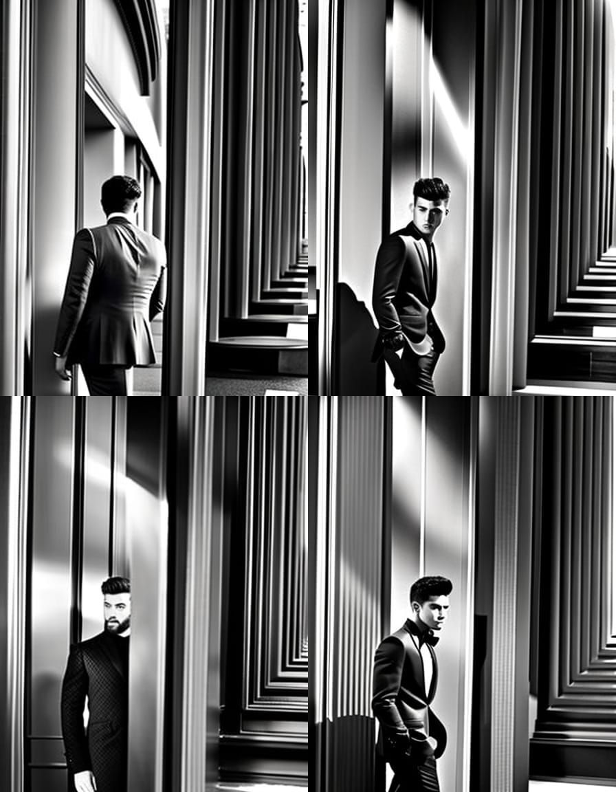 A Beautiful Handsome Man walking through a corridor looking out of a ...