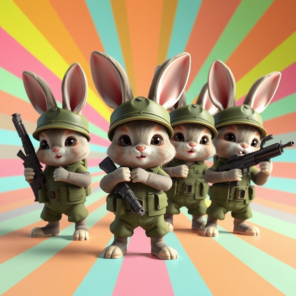 Heroic Bunny Soldiers in Vibrant Digital Art - AI Art
