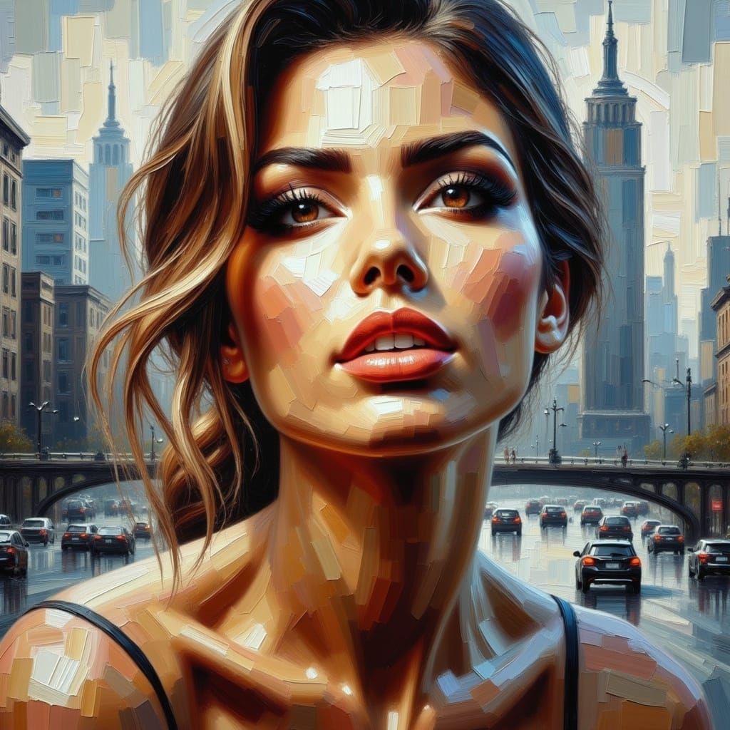 Soothing Oil Portrait of a Luminous Woman Amidst a... - AI Art