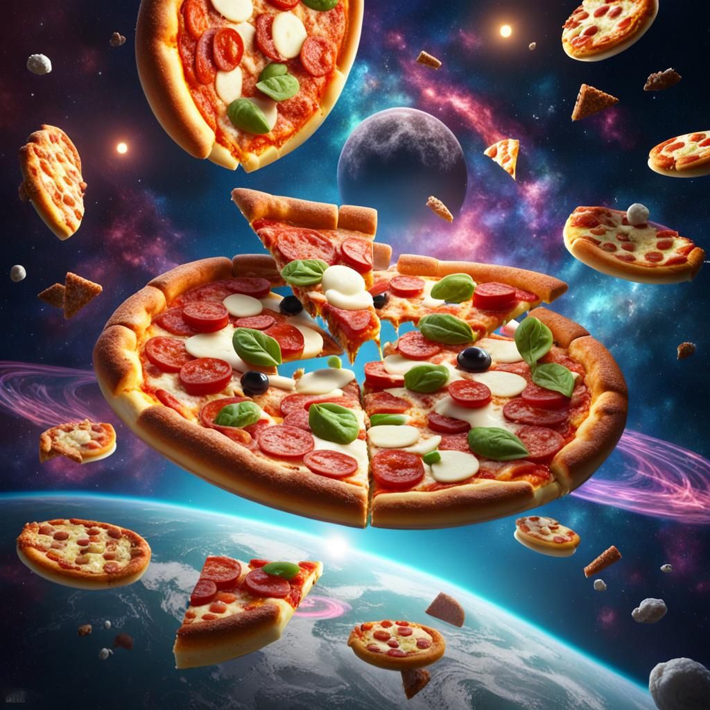 A pizza floating in space - AI Generated Artwork - NightCafe Creator