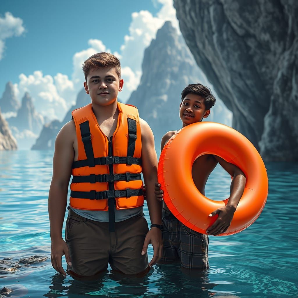 Youthful Friends Bask in Surreal Dreamscape - AI Art