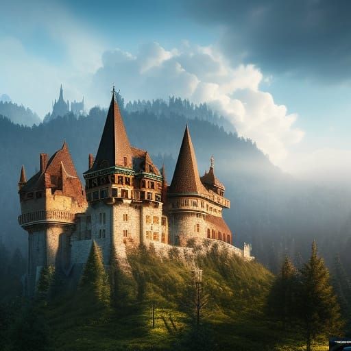 Enchanted medieval Castle in the Clouds" Hyperdetailed Digital Painting ...