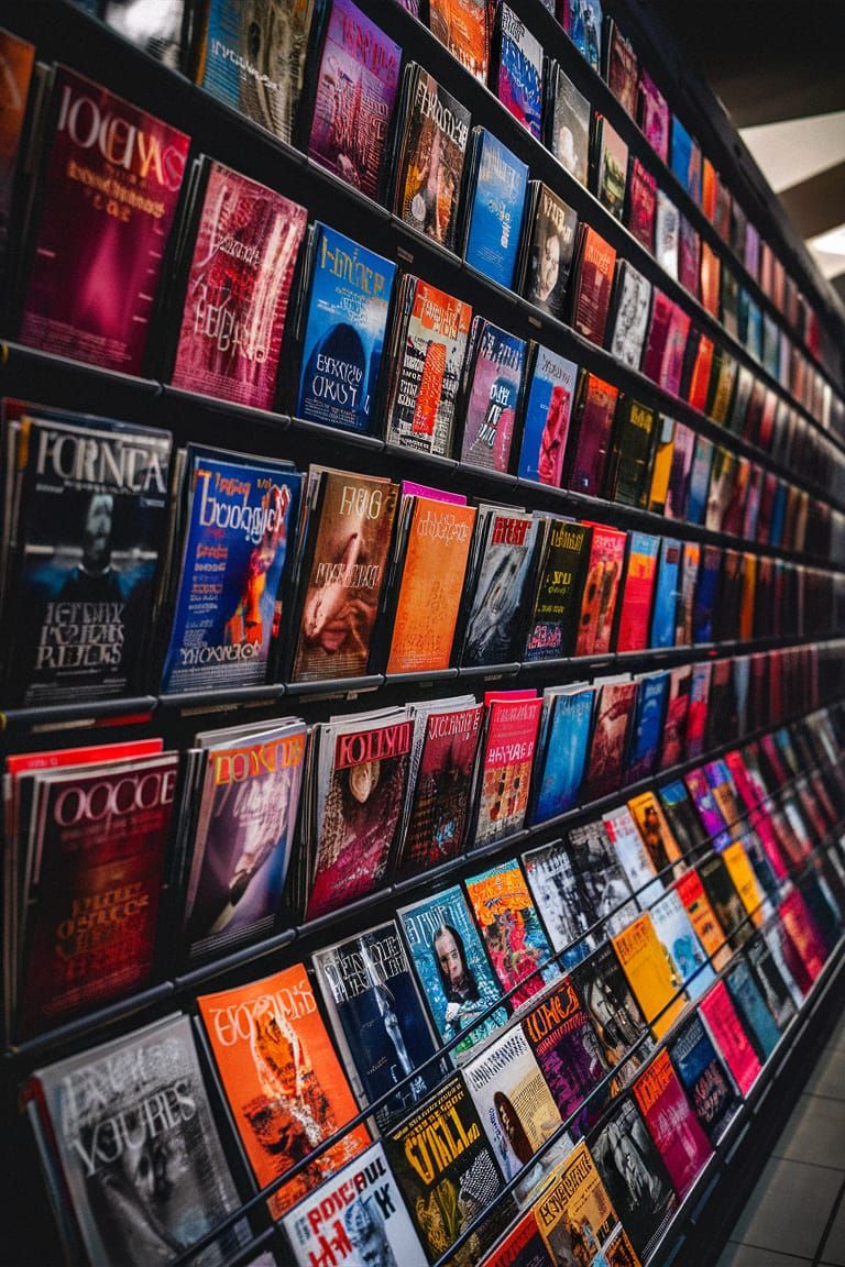 Magazine rack in store - AI Generated Artwork - NightCafe Creator