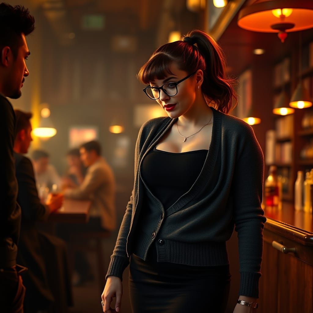 Sophisticated Librarian in a Moment of Flirtation - AI Art