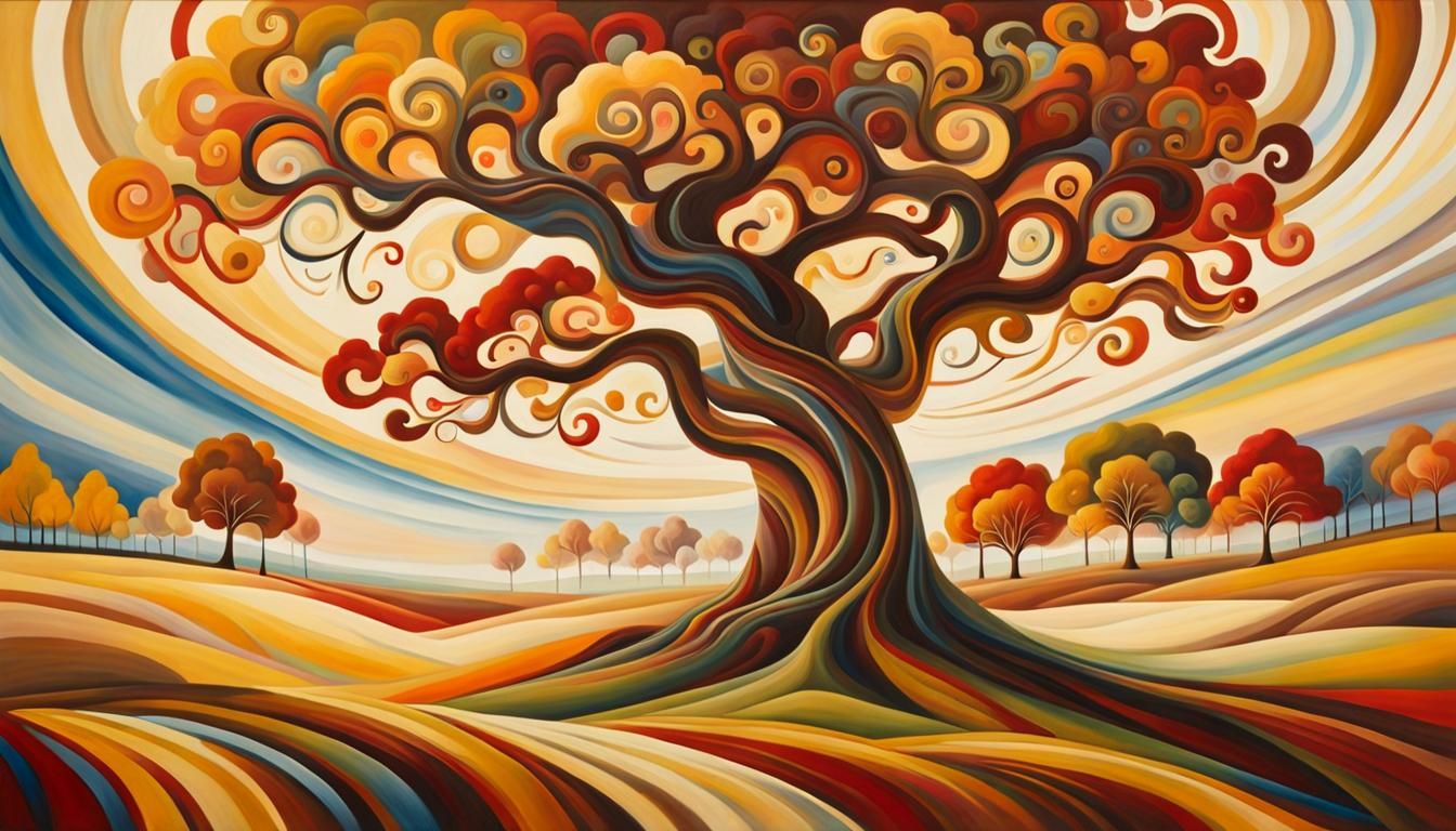 surrealist painting of a tree standing in a field, inspired by the ...