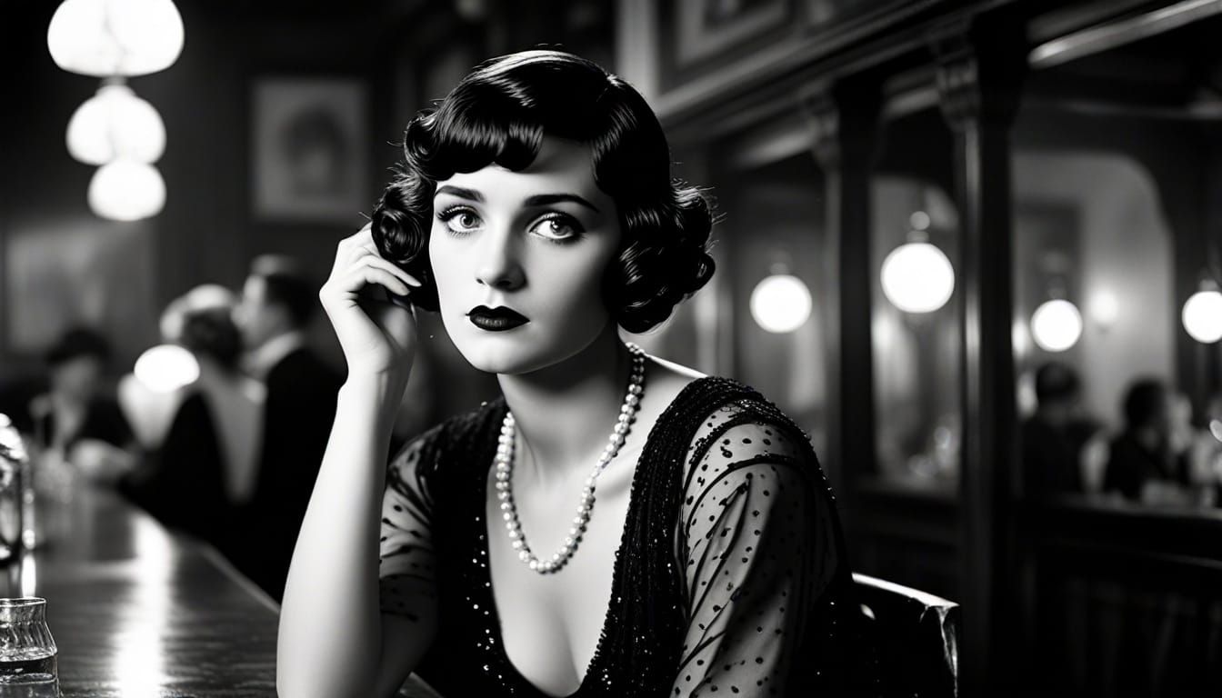 Scratched decaying film, ripped, dusty, faded colour. A 1920s flapper ...