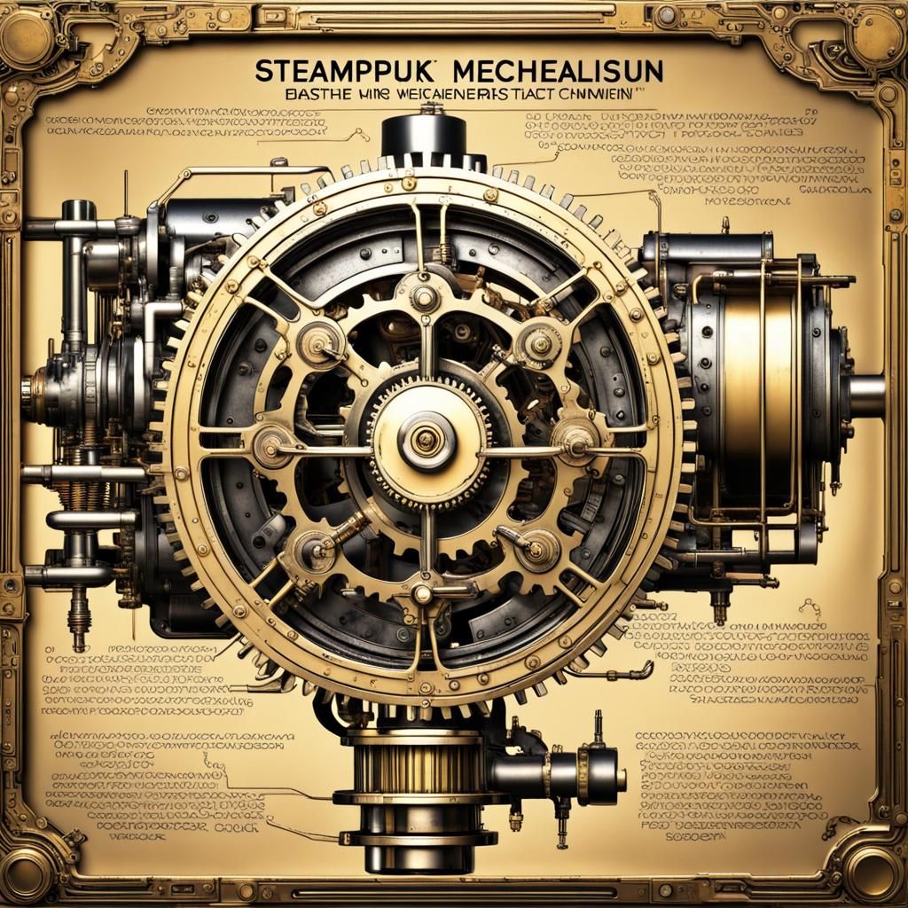 Steampunk mechanism, Complex contrast, HDR, Sharp, gold and black ...