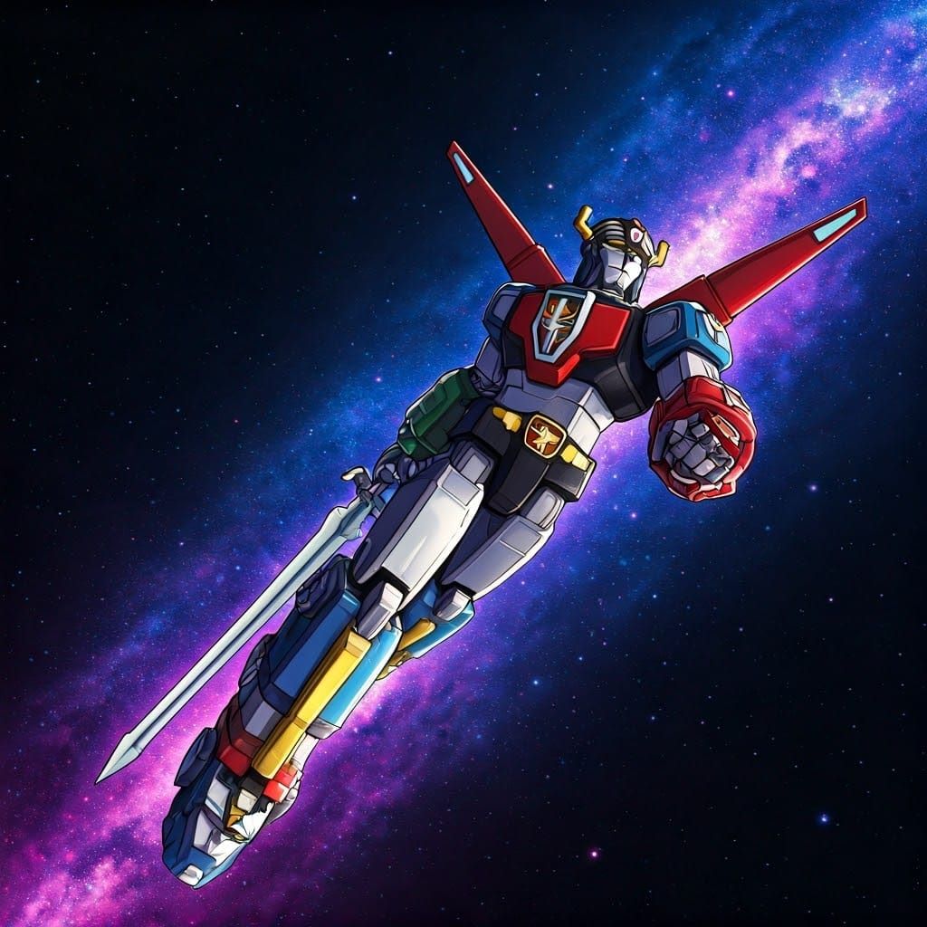 Voltron - Majestic Voltron Soars Through the Cosmos in Neon-...