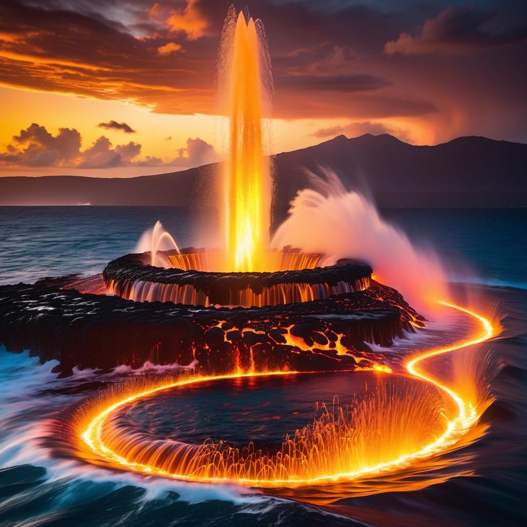 Fire and lava fountain springing out from the vortex in the ocean - AI ...
