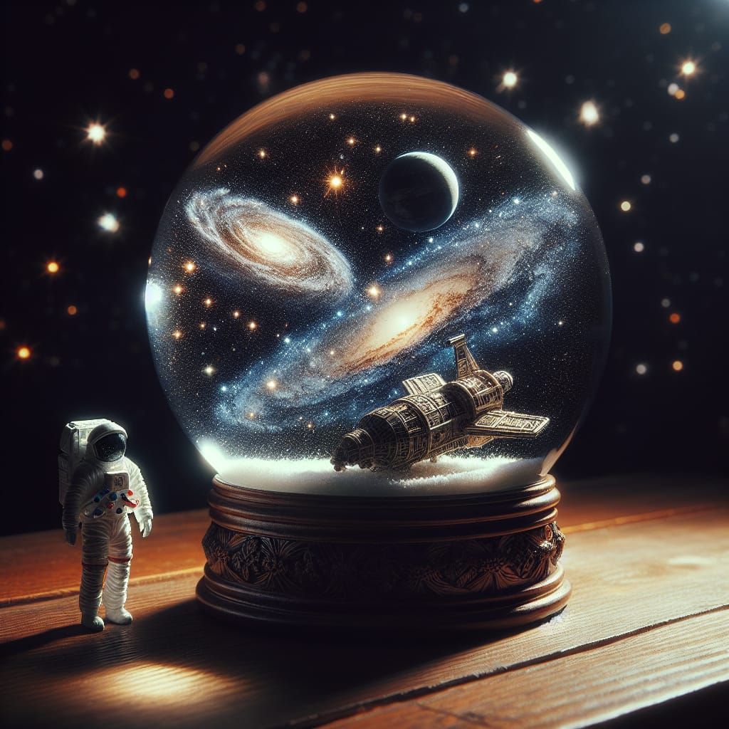 Miniature space in a snow globe - AI Generated Artwork - NightCafe Creator