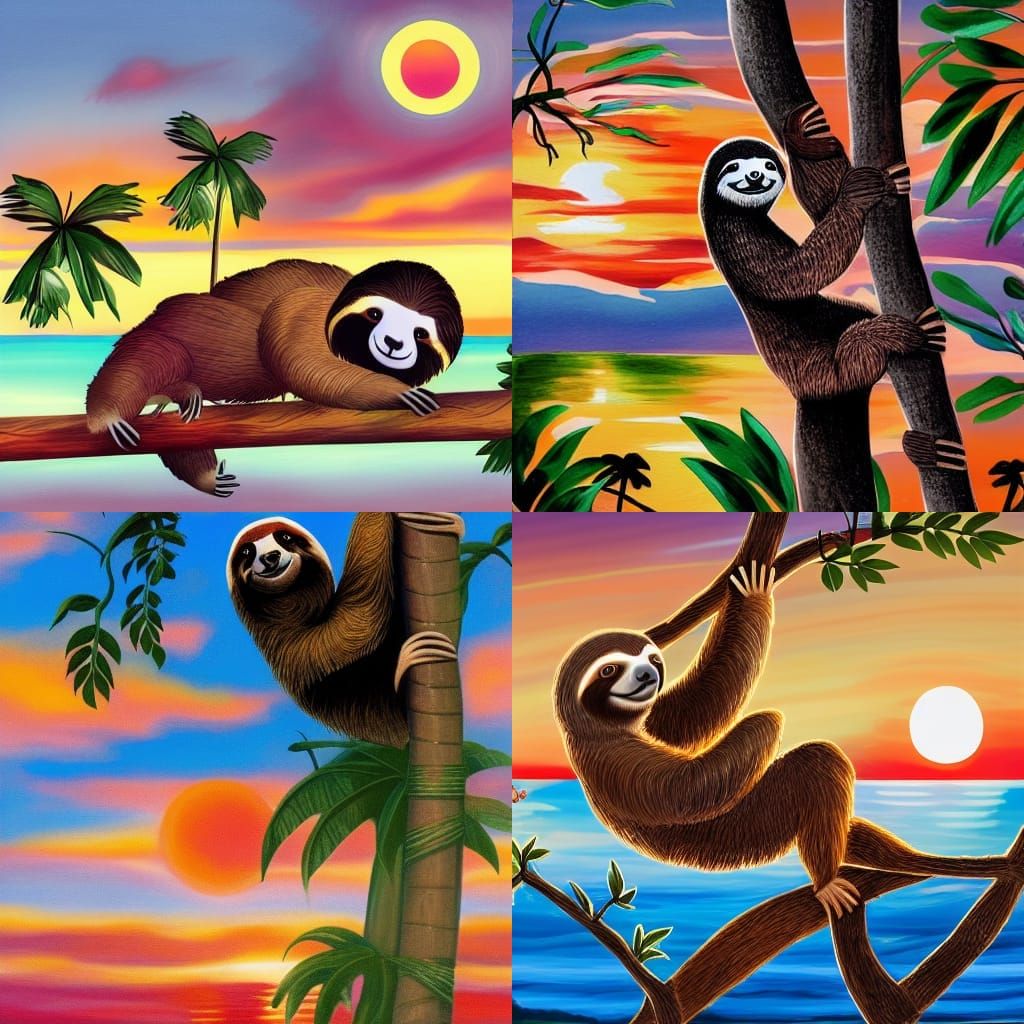 Sloth Chilling in the Sunset - AI Generated Artwork - NightCafe Creator