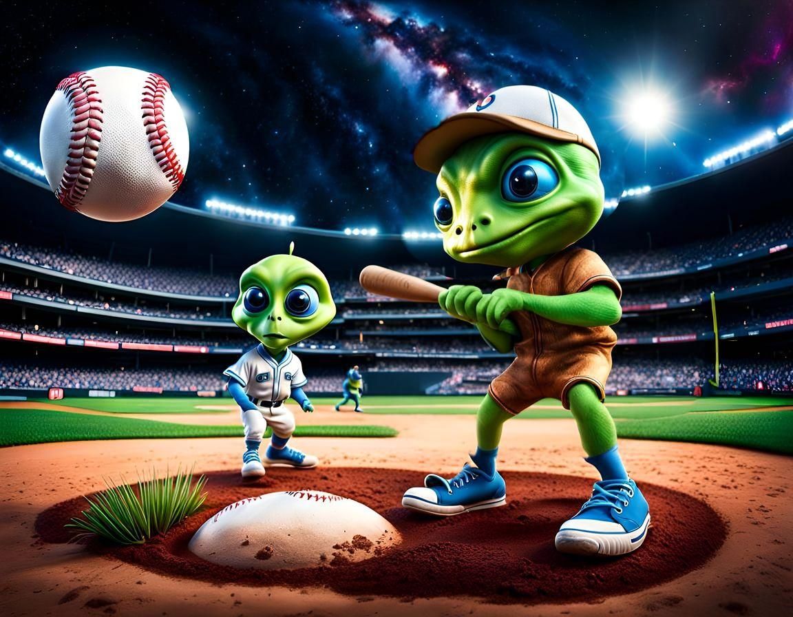Aliens plays in an intergalactic baseball game - AI Generated Artwork ...
